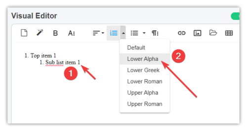 How to create sub lists in the Visual Editor - Word to HTML