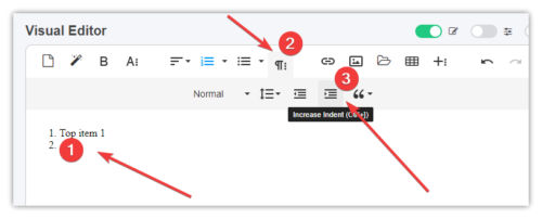 How to create sub lists in the Visual Editor - Word to HTML